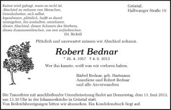 Traueranzeigen von Robert Bednar | Schwarzwälder Bote Trauer