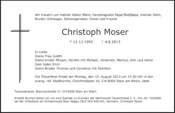 Traueranzeigen von Christoph Moser | Schwarzwälder Bote Trauer