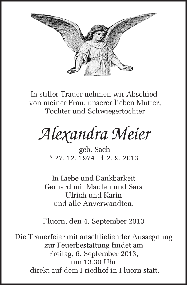 Traueranzeigen von Alexandra Meier | Schwarzwälder Bote Trauer