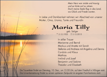 Traueranzeigen von Maria Tilly | Schwarzwälder Bote Trauer