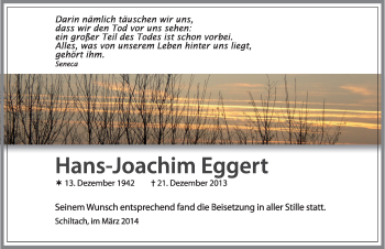 Traueranzeigen von Hans-Joachim Eggert | Schwarzwälder Bote Trauer