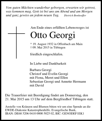 Traueranzeigen von Otto Georgi | Schwarzwälder Bote Trauer