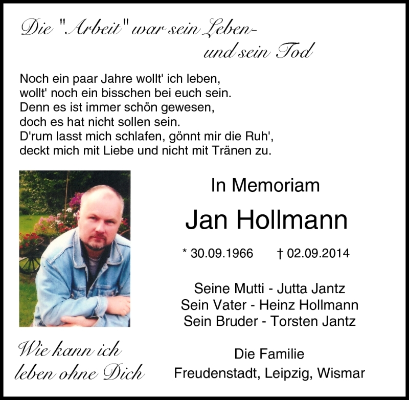Traueranzeigen von Jan Hollmann | Schwarzwälder Bote Trauer