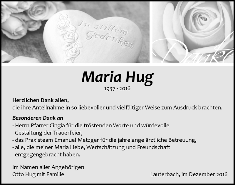 Traueranzeigen von Maria Hug | Schwarzwälder Bote Trauer