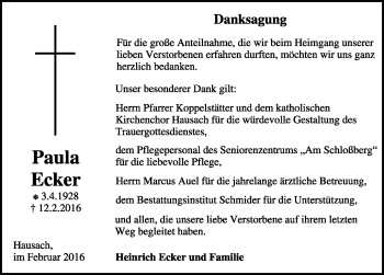 Traueranzeigen von Paula Ecker | Schwarzwälder Bote Trauer