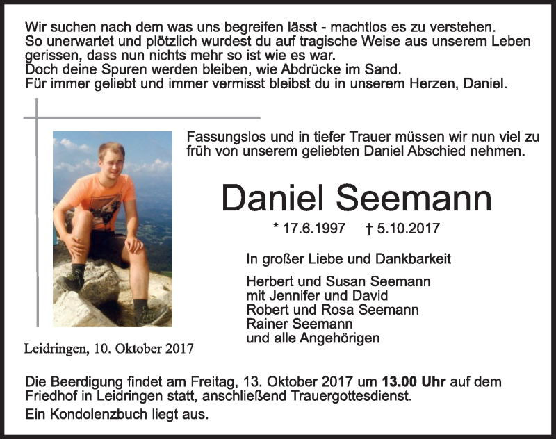 Traueranzeigen von Daniel Seemann | Schwarzwälder Bote Trauer