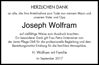Traueranzeigen von Joseph Wolfram | Schwarzwälder Bote Trauer