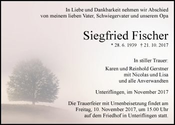Traueranzeigen von Siegfried Fischer | Schwarzwälder Bote Trauer