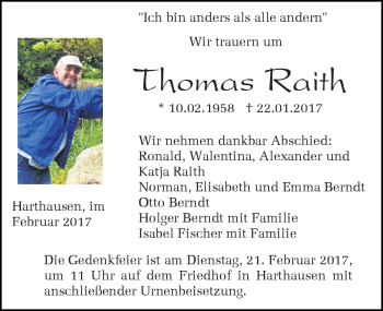 Traueranzeigen von Thomas Raith | Schwarzwälder Bote Trauer