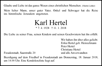 Traueranzeigen von Karl Hertel | Schwarzwälder Bote Trauer