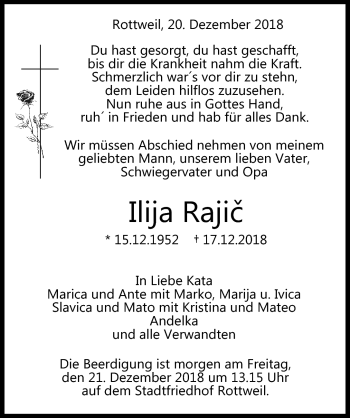 Traueranzeigen von Ilija Rajic¿ | Schwarzwälder Bote Trauer