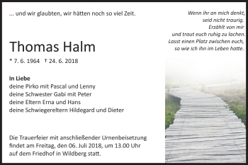 Traueranzeigen von Thomas Halm | Schwarzwälder Bote Trauer