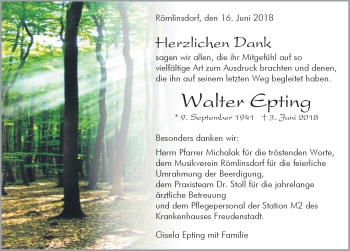 Traueranzeigen von Walter Epting | Schwarzwälder Bote Trauer