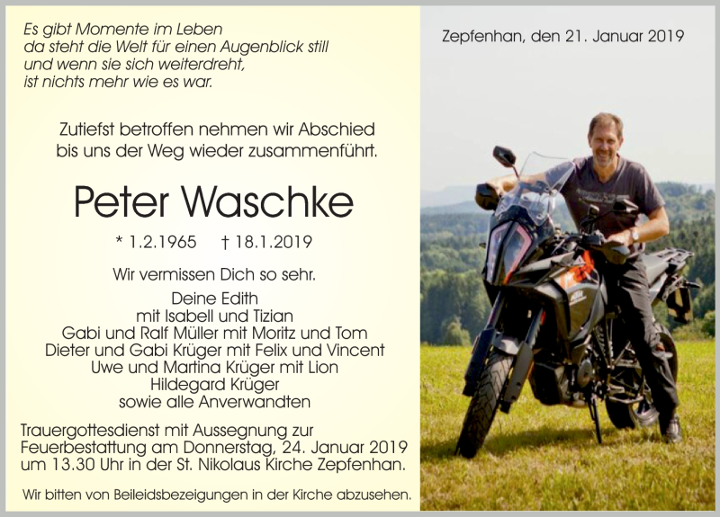 Traueranzeigen von Peter Waschke | Schwarzwälder Bote Trauer