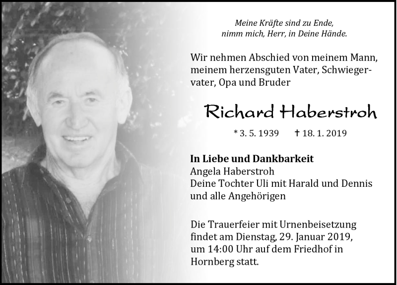 Traueranzeigen von Richard Haberstroh | Schwarzwälder Bote Trauer