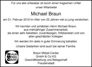 Traueranzeigen von Michael Baun | Schwarzwälder Bote Trauer