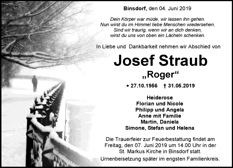 Traueranzeigen von Josef "Roger" Straub | Schwarzwälder Bote Trauer
