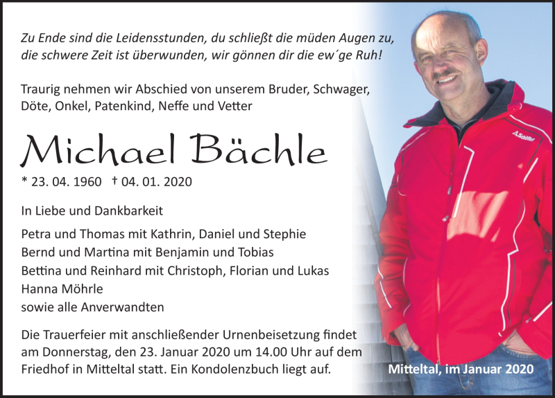 Traueranzeigen von Michael Bächle | Schwarzwälder Bote Trauer