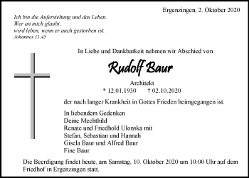Traueranzeigen von Rudolf Baur | Schwarzwälder Bote Trauer