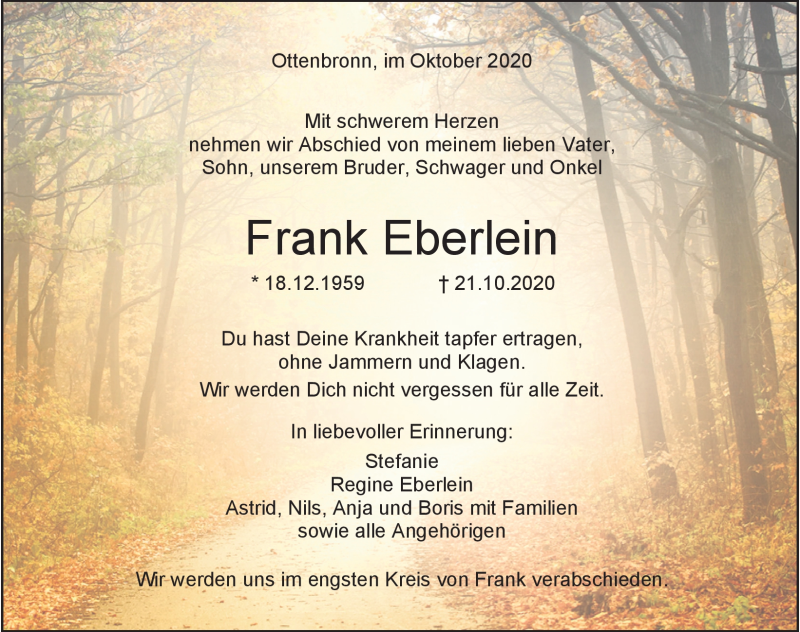 Traueranzeigen von Frank Eberlein | Schwarzwälder Bote Trauer