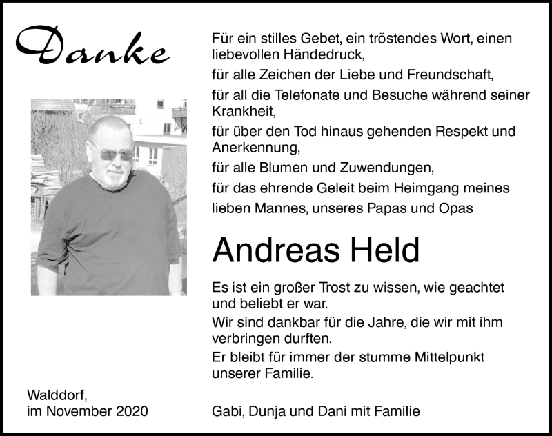 Traueranzeigen von Andreas Held | Schwarzwälder Bote Trauer