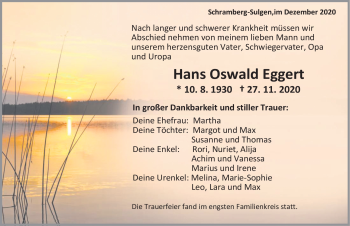 Traueranzeigen von Hans Oswald Eggert | Schwarzwälder Bote Trauer