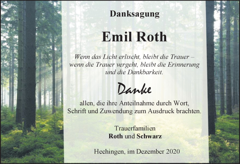 Traueranzeigen von Emil Roth | Schwarzwälder Bote Trauer