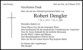Traueranzeigen von Robert Dengler | Schwarzwälder Bote Trauer