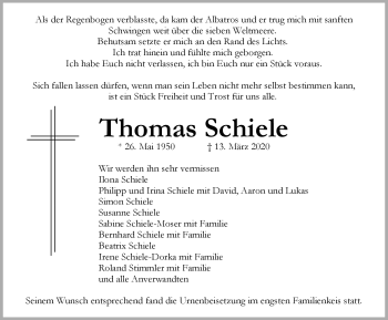Traueranzeigen von Thomas Schiele | Schwarzwälder Bote Trauer