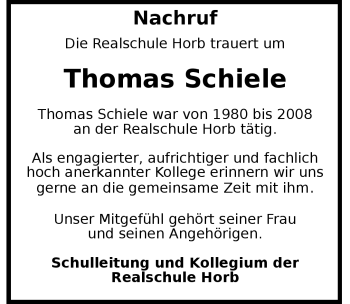 Traueranzeigen von Thomas Schiele | Schwarzwälder Bote Trauer