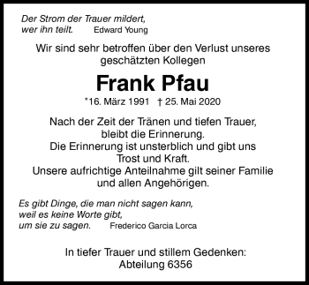 Traueranzeigen von Frank Pfau | Schwarzwälder Bote Trauer