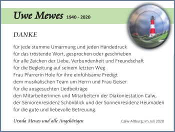 Traueranzeigen von Uwe Mewes | Schwarzwälder Bote Trauer