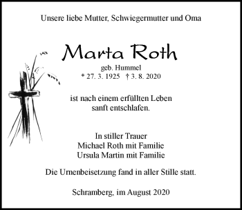 Traueranzeigen von Marta Roth | Schwarzwälder Bote Trauer