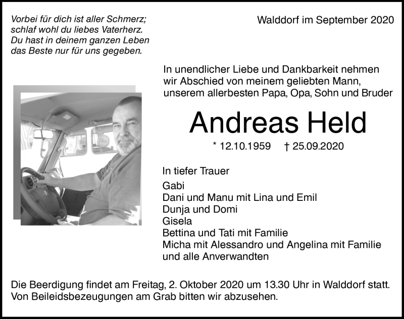 Traueranzeigen von Andreas Held | Schwarzwälder Bote Trauer
