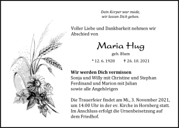 Traueranzeigen von Maria Hug | Schwarzwälder Bote Trauer