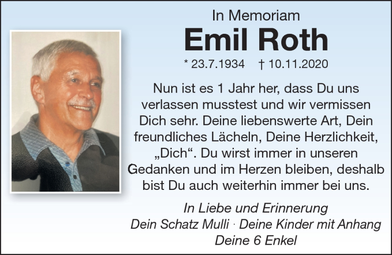 Traueranzeigen von Emil Roth | Schwarzwälder Bote Trauer