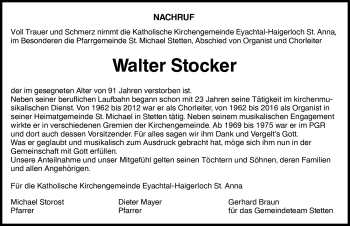 Traueranzeigen von Walter Stocker | Schwarzwälder Bote Trauer