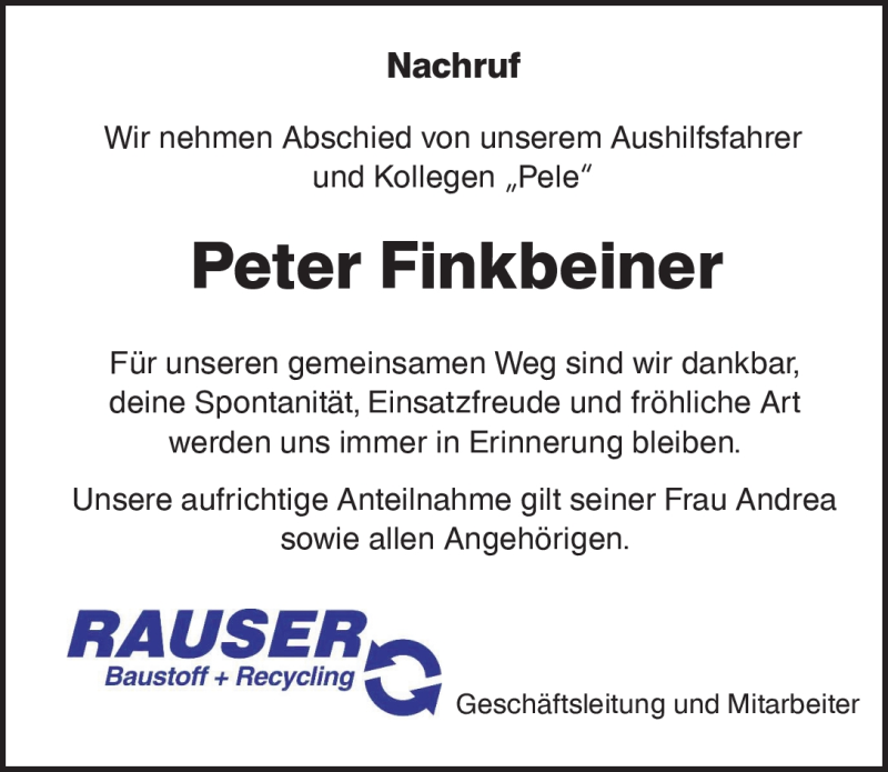 Traueranzeigen von Peter Finkbeiner | Schwarzwälder Bote Trauer