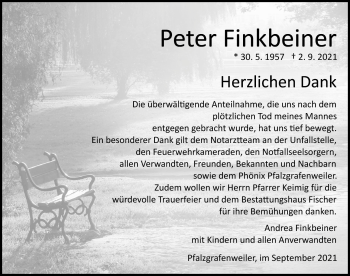 Traueranzeigen von Peter Finkbeiner | Schwarzwälder Bote Trauer