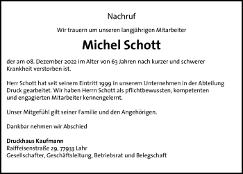 Traueranzeigen von Michael Schott | Schwarzwälder Bote Trauer