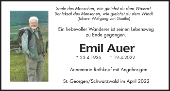 Traueranzeigen von Emil Auer | Schwarzwälder Bote Trauer
