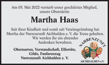 Traueranzeigen von Martha Haas | Schwarzwälder Bote Trauer