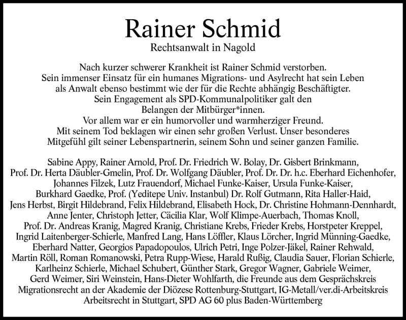 Traueranzeigen von Rainer Schmid | Schwarzwälder Bote Trauer