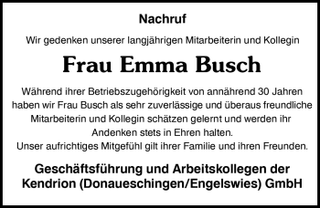Traueranzeigen von Emma Busch | Schwarzwälder Bote Trauer