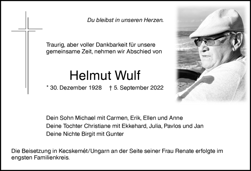 Traueranzeigen von Helmut Wulf | Schwarzwälder Bote Trauer