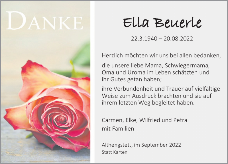 Traueranzeigen von Ella Beuerle | Schwarzwälder Bote Trauer