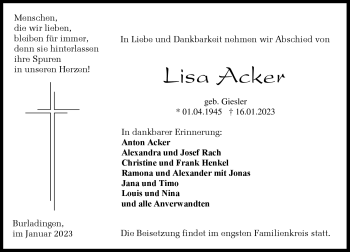 Traueranzeigen von Lisa Acker | Schwarzwälder Bote Trauer
