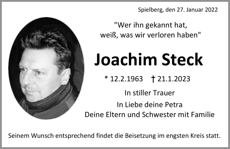 Traueranzeigen von Joachim Steck | Schwarzwälder Bote Trauer
