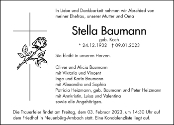 Traueranzeigen von Stella Baumann | Schwarzwälder Bote Trauer