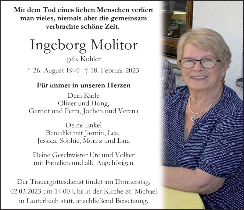 Traueranzeigen von Ingeborg Molitor | Schwarzwälder Bote Trauer